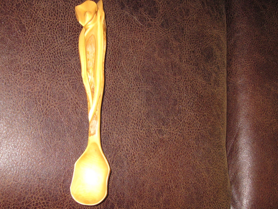CARVED WOODEN ARTISAN Ladle From One Piece of Wood 11 1/4 Long Light ...