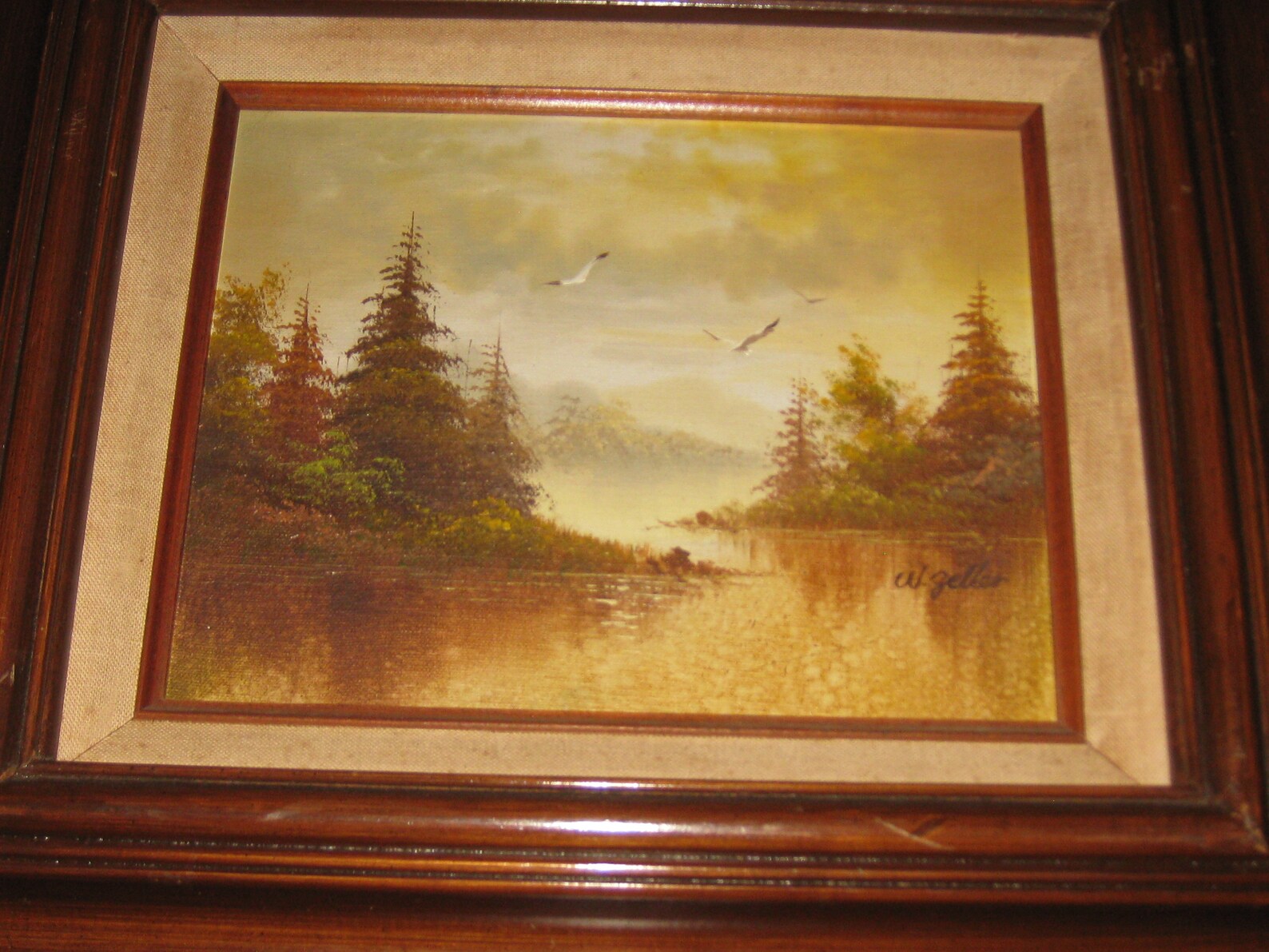 W. ZELLER PAINTING on Canvas Board Northwest Landscape Pine Trees ...