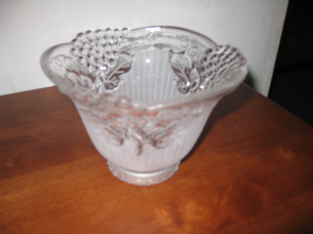 SMALL GLASS SHADE Clear Glass With Embossed Grapes on Top Frosted ...