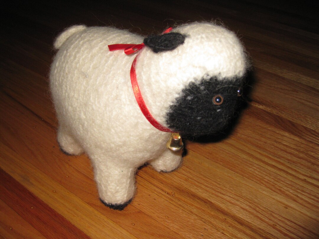 KNITTED STUFFED SHEEP Handmade Over 30 Years Ago 10" Long Fabric Sheep ...