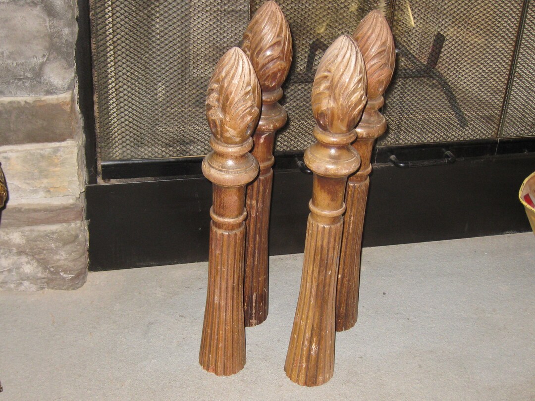 ANTIQUE ARCHITECTURAL WOOD Posts Four Cherry Wood Acorn Shaped Tops ...