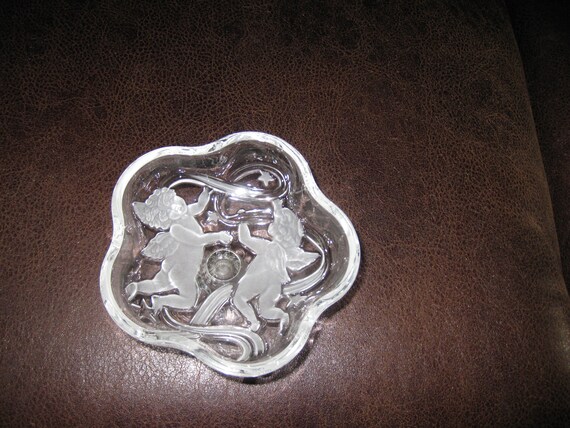 SMALL GLASS COMPOTE Footed Cherub Dish 3 1/2" High 5 … - Gem