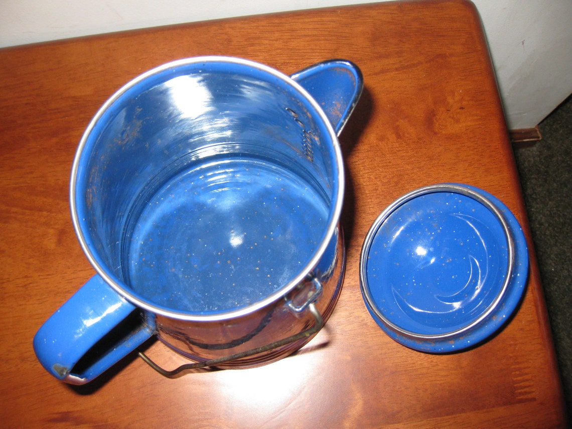 BLUE SPECKELED ENAMELWARE Coffee Pot 8 1/2 High With Lid | Etsy