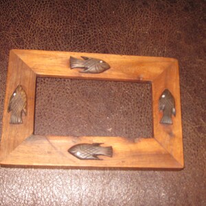 SMALL PICTURE FRAME Wood With Raised Fish Decoration on Sides No Glass ...