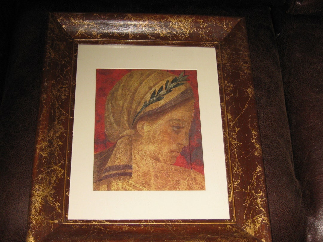 RENAISSANCE WOMAN PROFILE Portrait Print Matted in White Brown & Gold ...