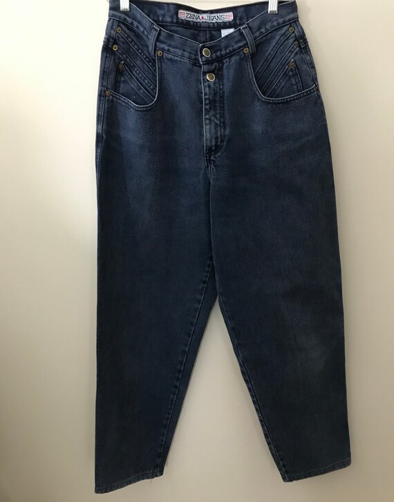 Unique 1980's Vintage Zena Dark Blue Jeans With Scoop… - Gem
