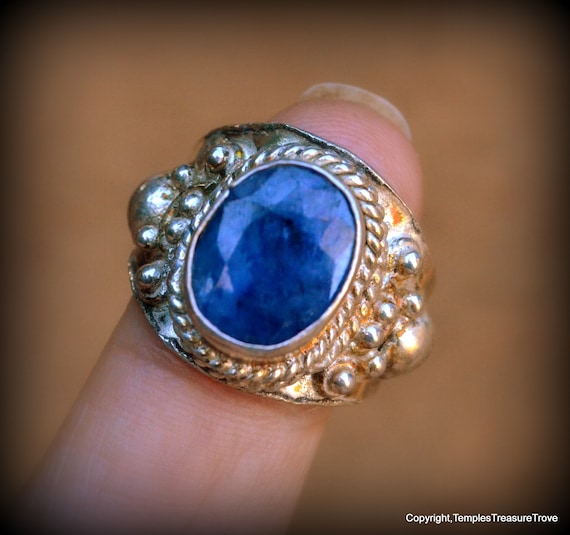 Blue Sapphire Sterling Silver Ring Size 10.5faceted Indian Sapphire Ringvelvet Blue Indian Sapphire Statement Ringunisex Sapphire Ring Etsy
