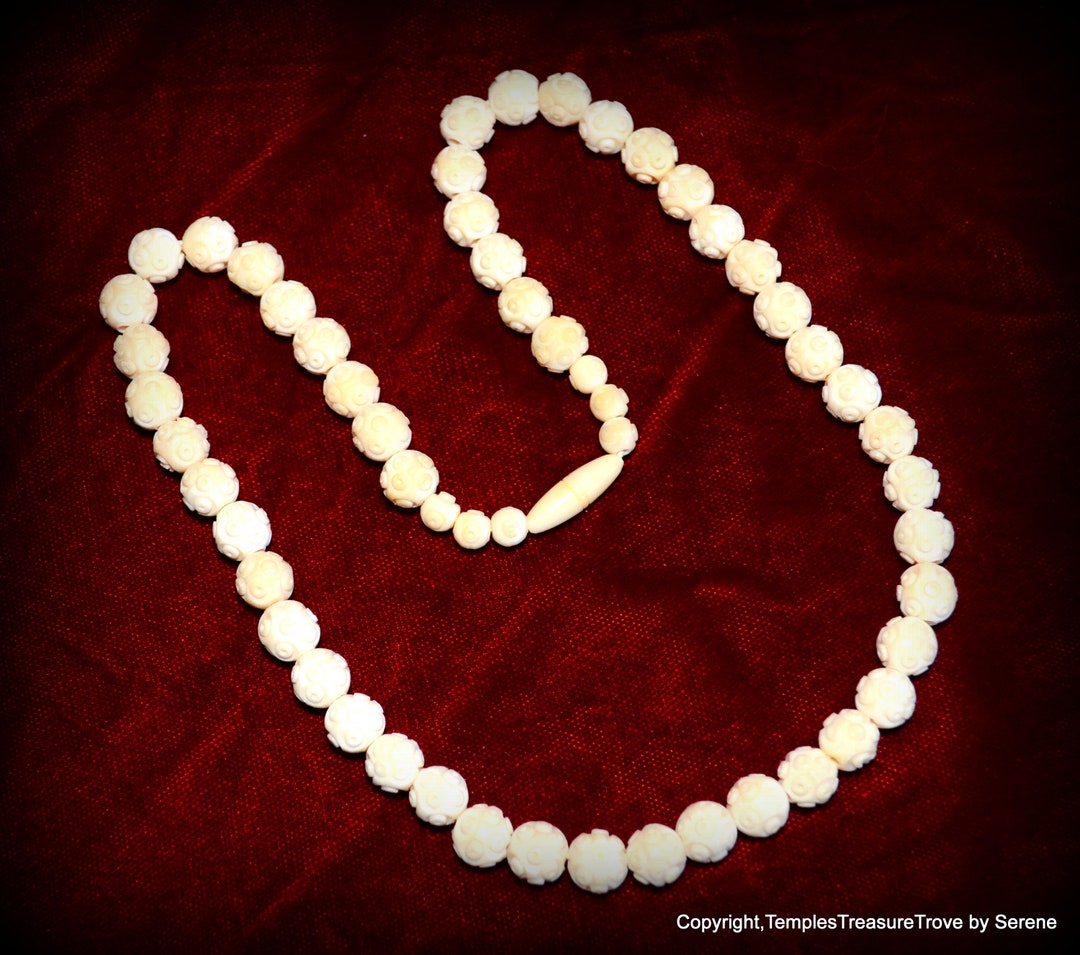 1940s Intricately Carved Bone Beads Necklace~retro Bone Necklace With ...