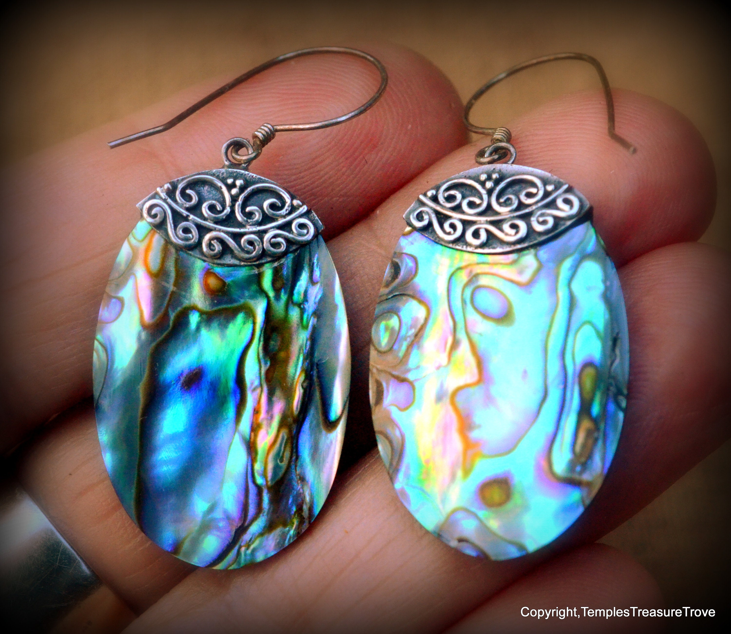 Sterling and Iridescent Paua Shell Earrings/Paua and 925 | Etsy