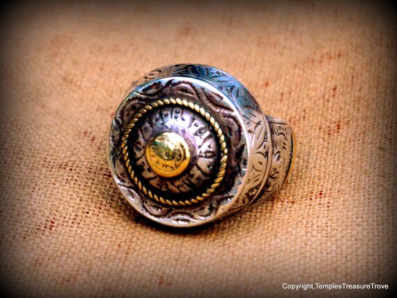 Antique Middle Eastern Sterling Tribal Ring~Size 8 Ev… - Gem