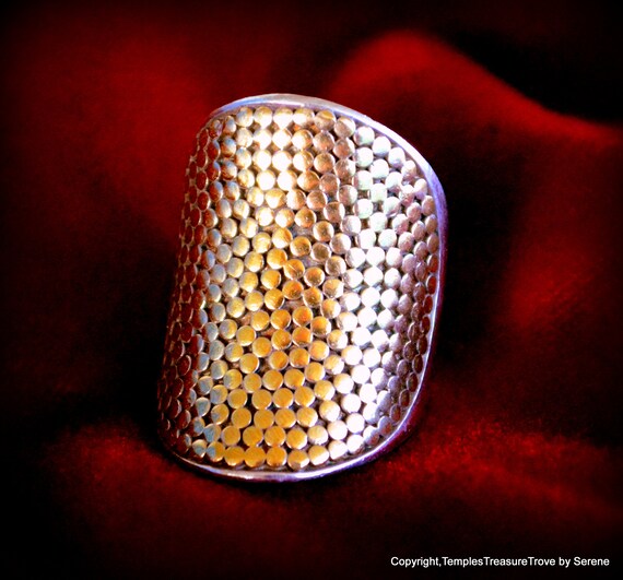 925 and Gold Indonesian Pebbled Concave Ring~Gold and… - Gem