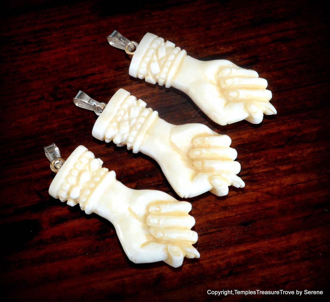 Figa Mano Hand Protection Amulet~carved Bubalus Bubalis Bone and 925 ...