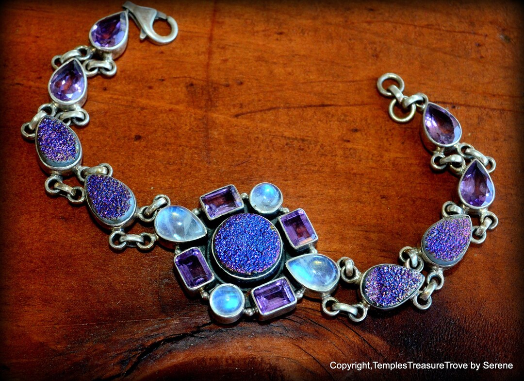 Moonstone Amethyst Druzy Cluster Bracelet~signed Nicky Butler Bracelet ...
