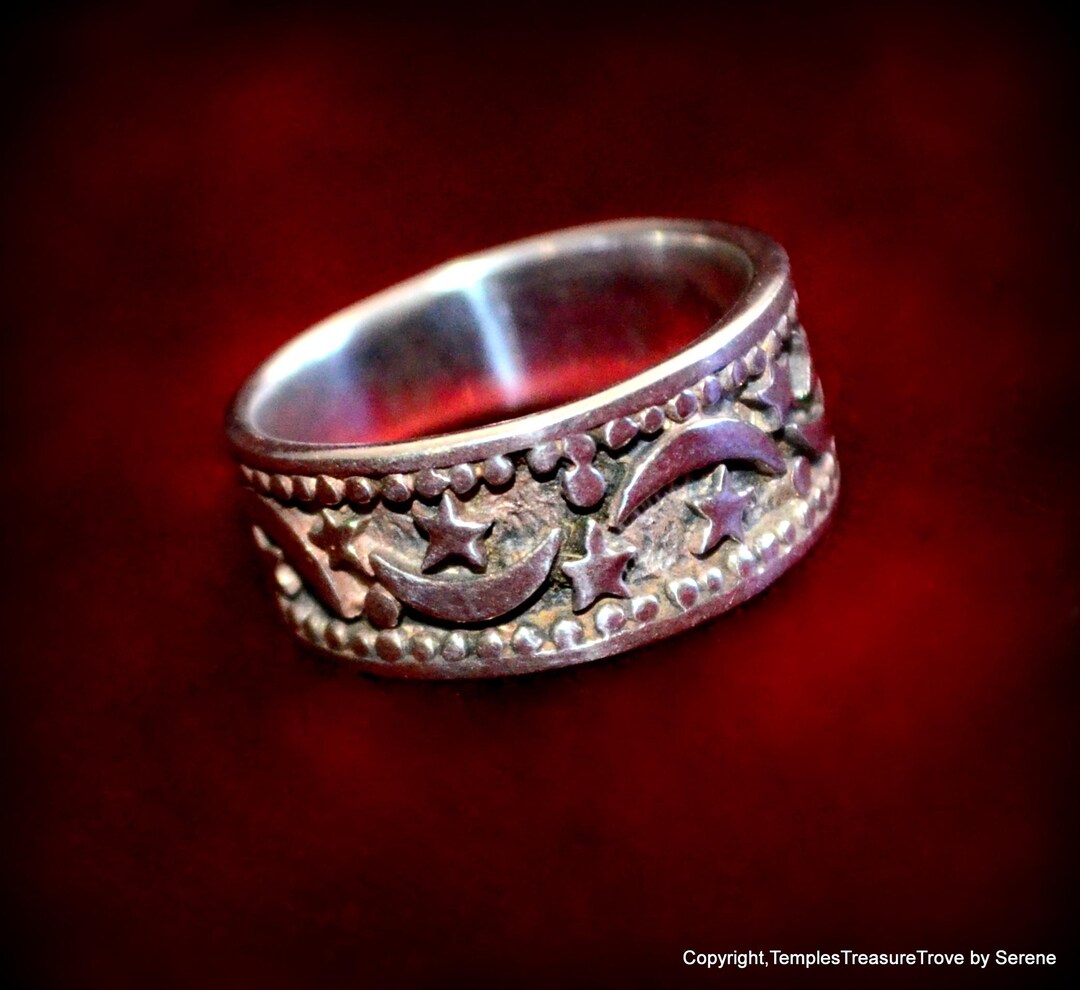 Sterling Moon and Stars Ring~us Ring Size 4~gift Ring for Mom~stackable ...