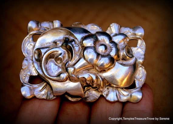 Sterling Repousse Floral Deco Brooch Pin~Repousse Ste… - Gem