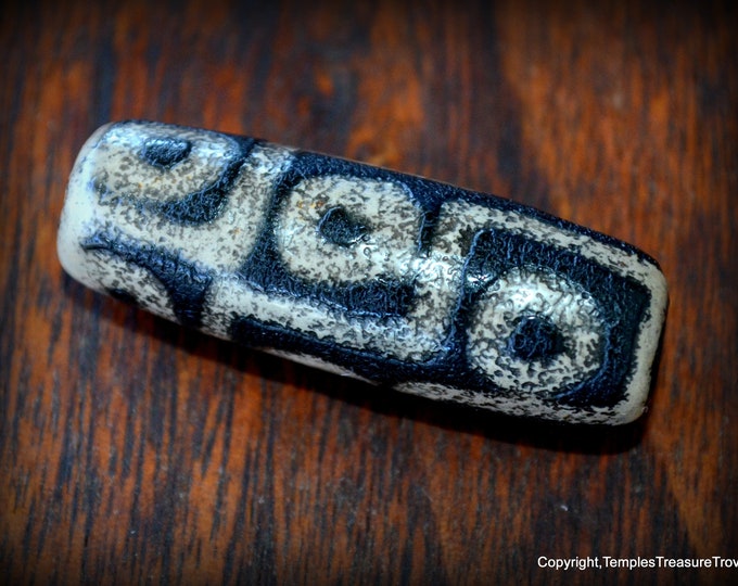 Old Tibetan Nine Eyes Dragon Skin Sacred Dzi Bead~tibetan Wealth ...