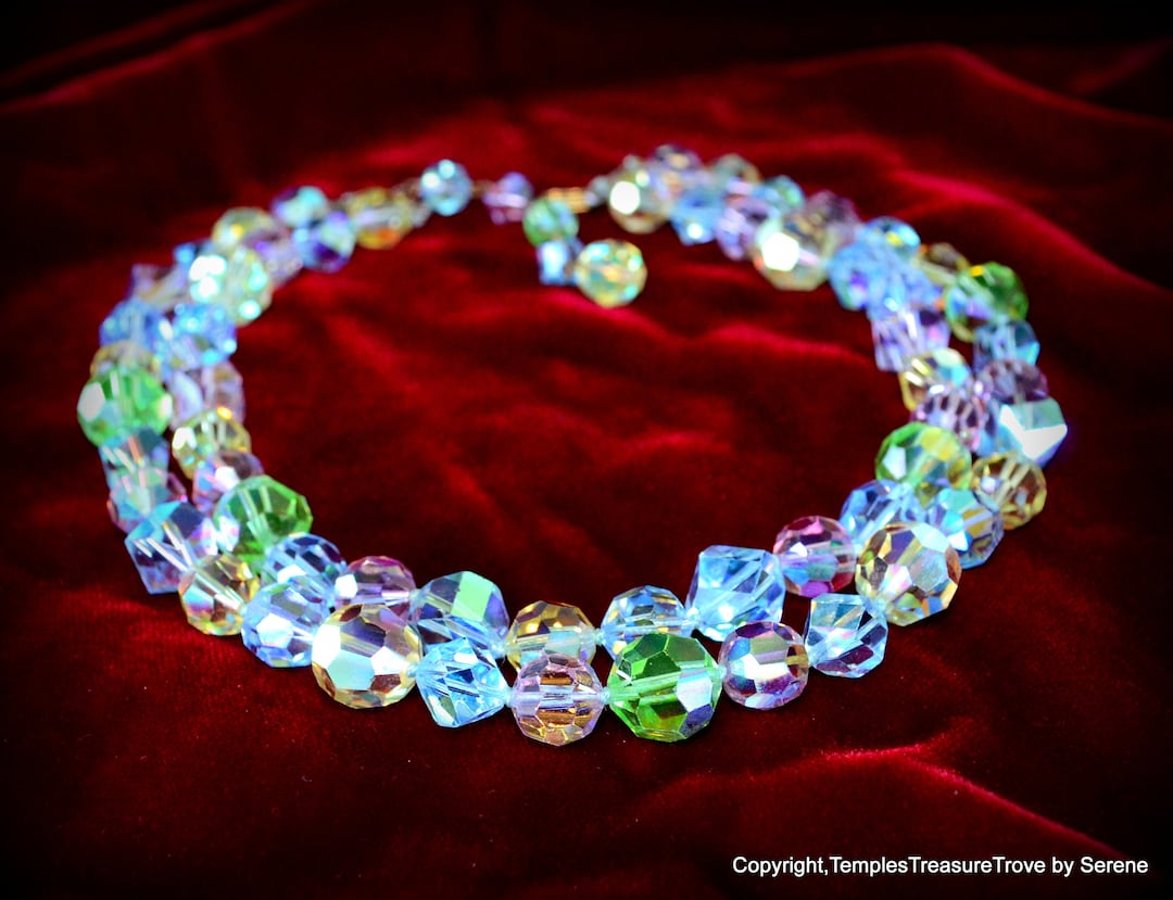 Mid Century Highly Iridescent Clear Lead Crystal Cut Faceted Beads ...
