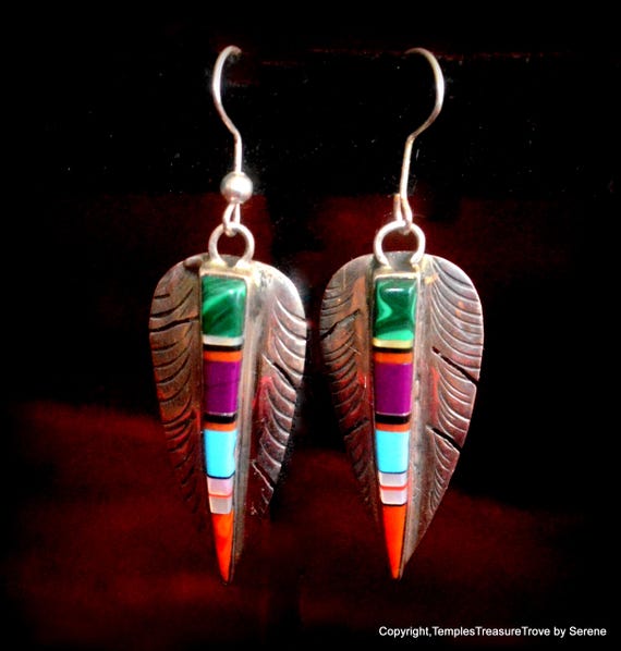 Multi Gemstone Native American Dangle and Drop Earrin… - Gem