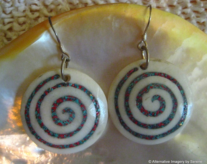 Tibetan Conch Shell Round Discs With Coral and Turquoise Inlay - Etsy