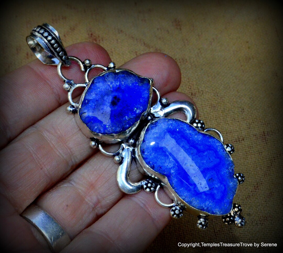 Blue Solar Quartz and Sterling Silver Pendant~unisex Solar Quartz Focal ...