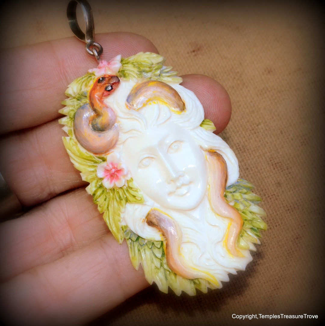 Hand Carved Bone and Sterling Snake Goddess Totem Focal Bead~snake ...