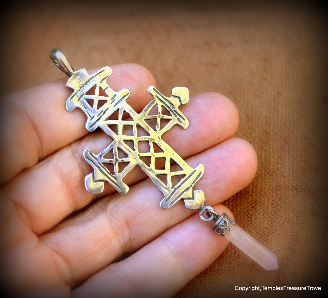 Sterling and Rose Quartz Cross~gothic Renaissance Cross Marked 925 With ...