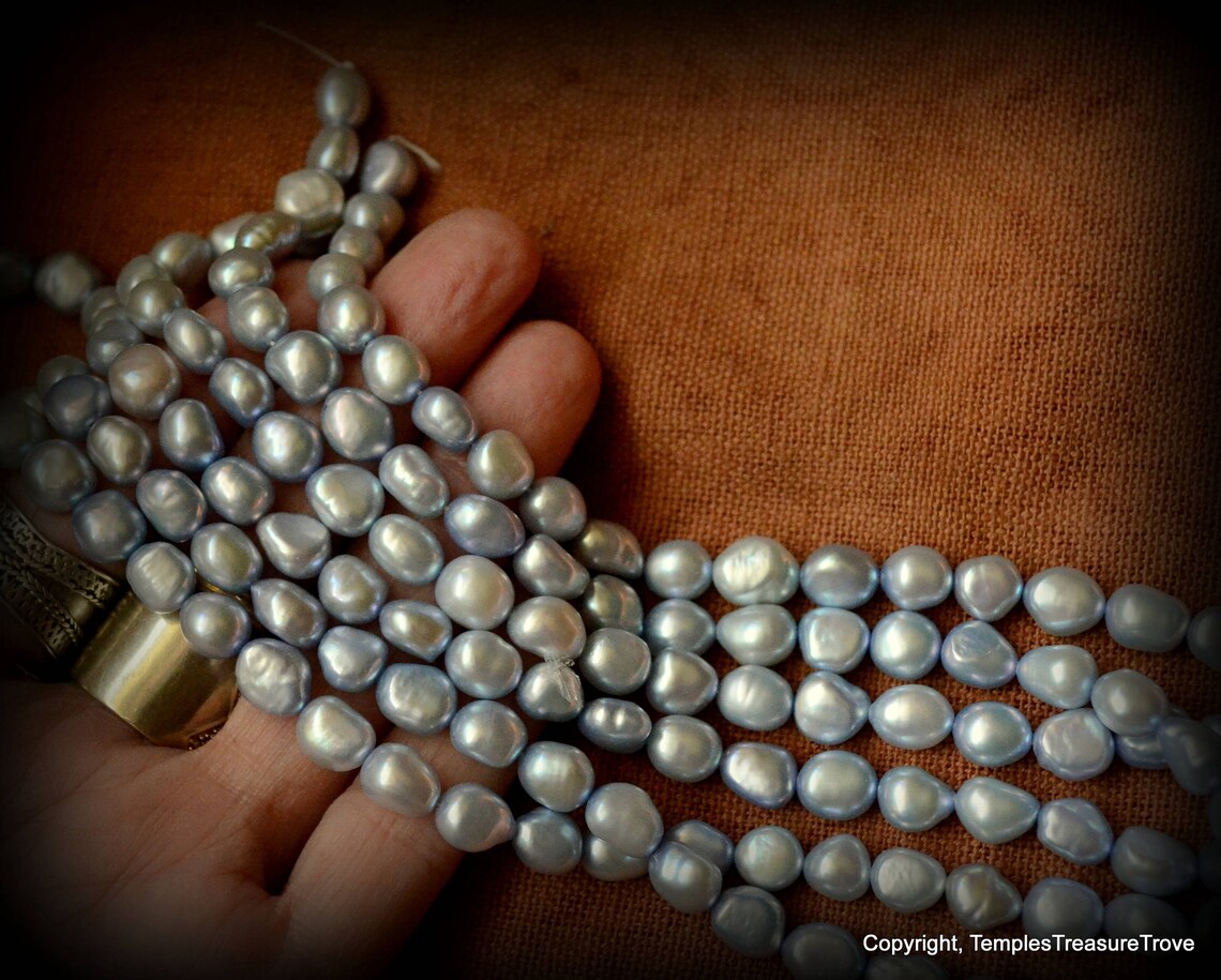 Pale Silver Fresh Water Pearl Strand/iridescent Silver Pearl Strand/16 ...