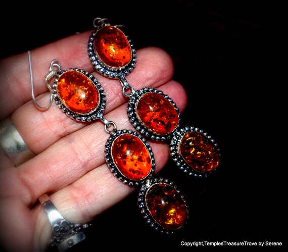 Baltic Honey Amber and 925 Earrings~Sun Spangle Dangl… - Gem