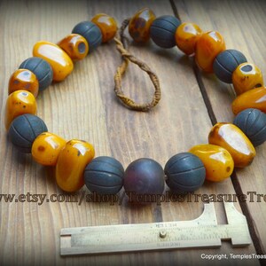 Rustic Orange Honey Amber Resin Plum Glass and Black Wood Melons Bead ...