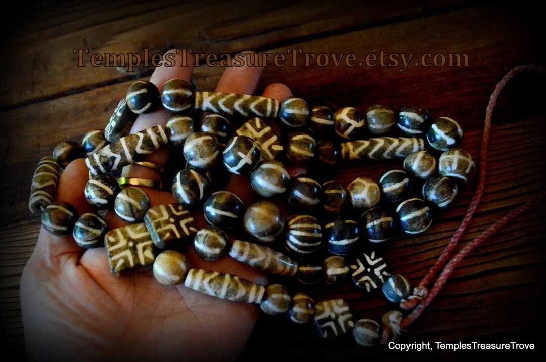 Pyu and Pumtek Heirloom Beads Statement Necklace /six Stripe/sun and ...