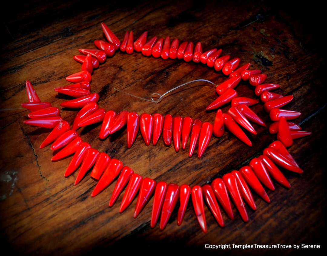 Natural Red Coral Stick Sixteen Inch Bead Strandprotective Amulet ...
