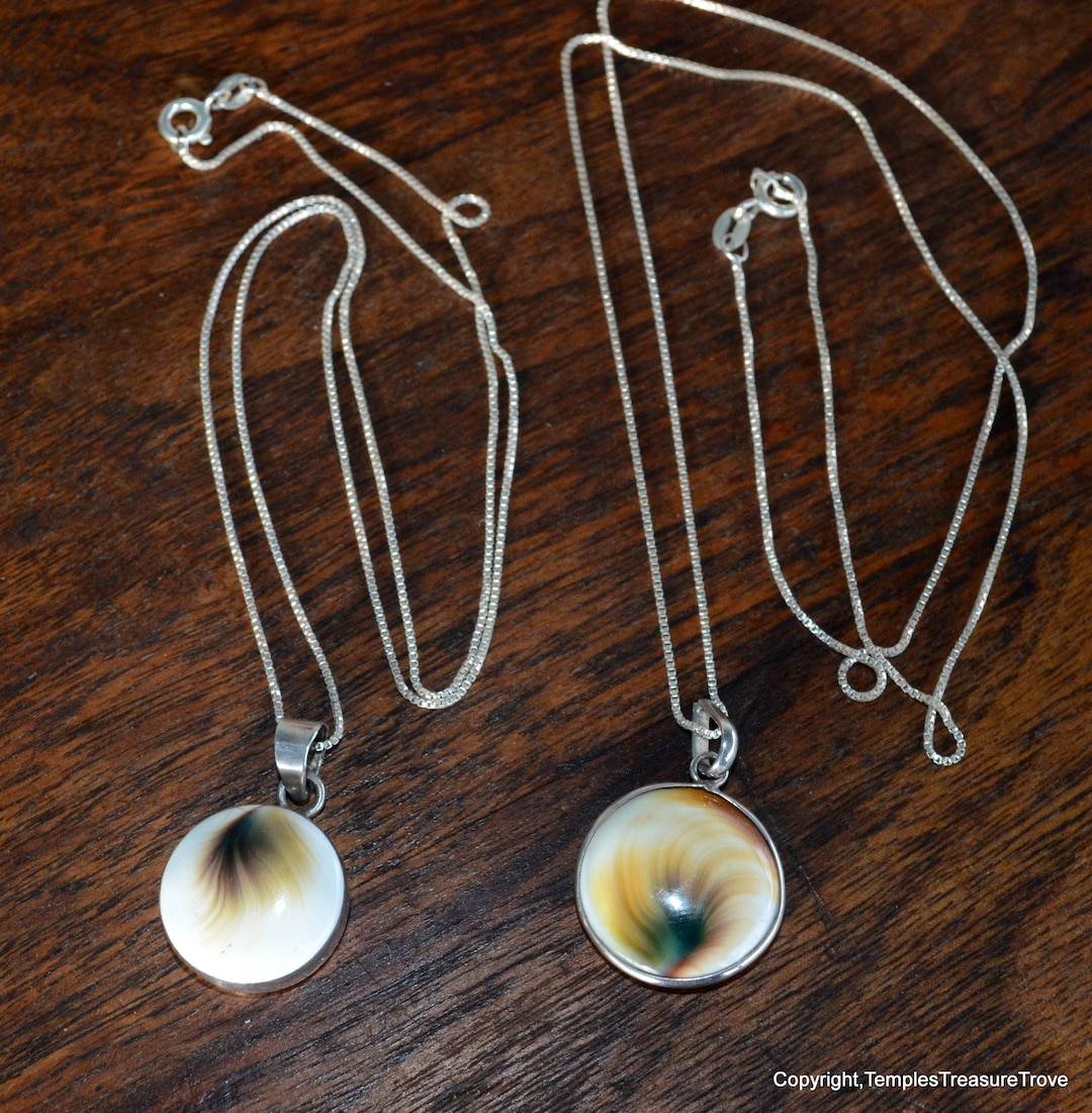 Vintage Sacred Eye of Shiva Shell and Sterling Pendant on Sterling ...