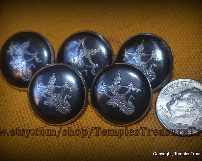 Five Exotic .925 Buttons Siam Niello Sterling 5 Buttons Circa 1950 Siam ...