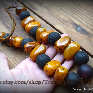 Rustic Orange Honey Amber Resin Plum Glass and Black Wood Melons Bead ...