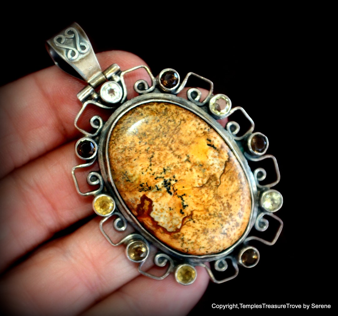 Multi Gemstone and Sterling Pendant~jasper Citrine Topaz Smoky Quartz ...