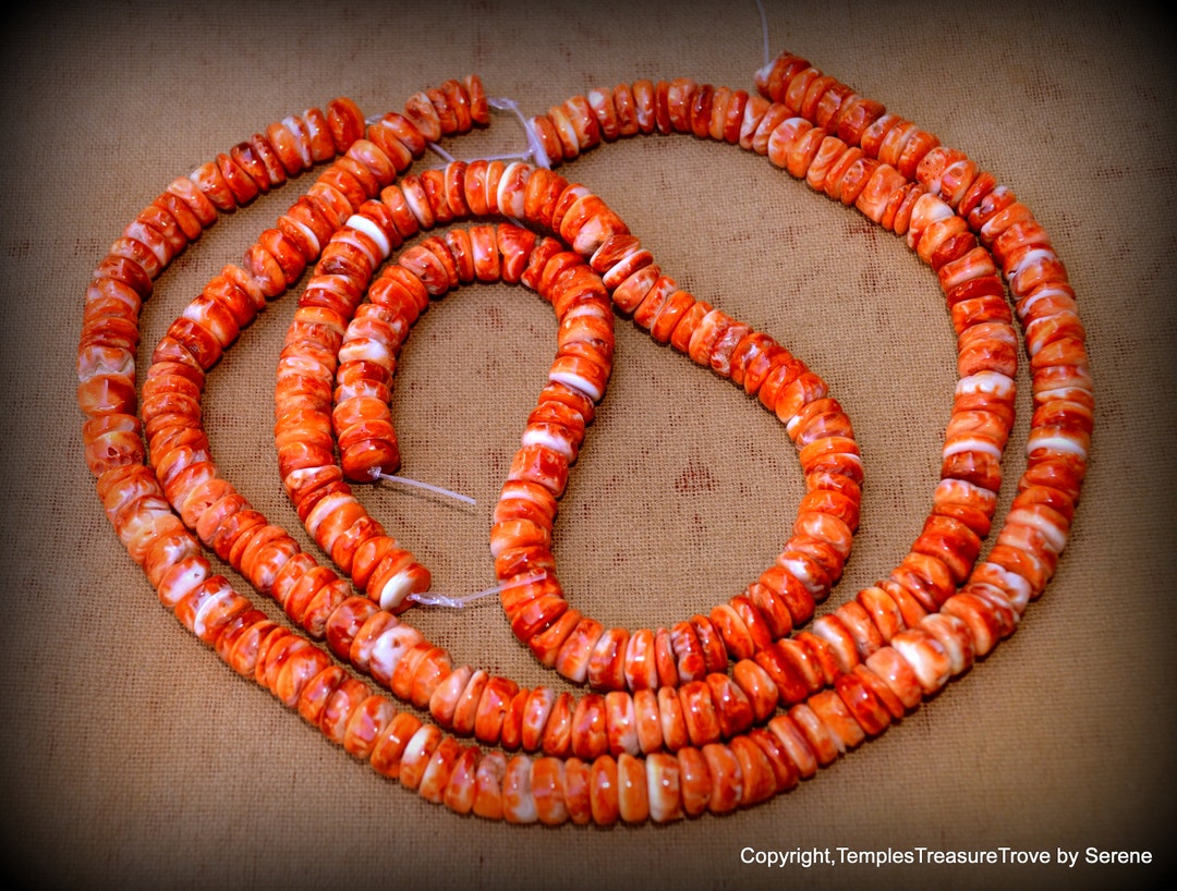 Spiny Oyster Heishi Beads~spiny Oyster Bead Strand~red Orange 10MM ...