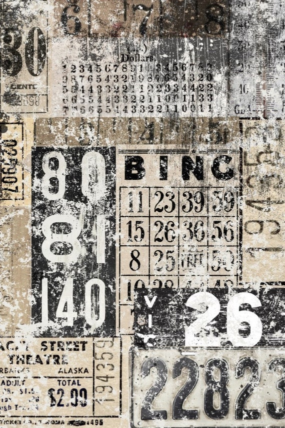 Roycycled Treasures Grunge Number Collage Decoupage Paper - Etsy