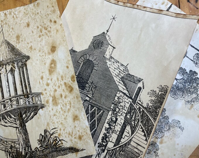 JUNK JOURNAL Vintage Style Pen and Ink Drawing Distressed - 3 Sheets ...