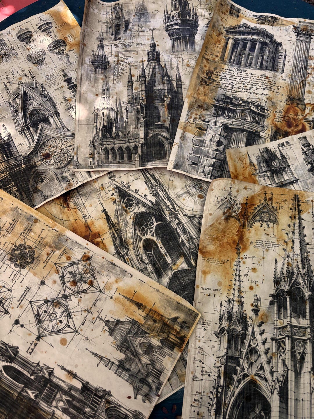 Architectural Ink Drawings- Coffee Stained Paper 22lb, 11x8, 10 Sheets ...