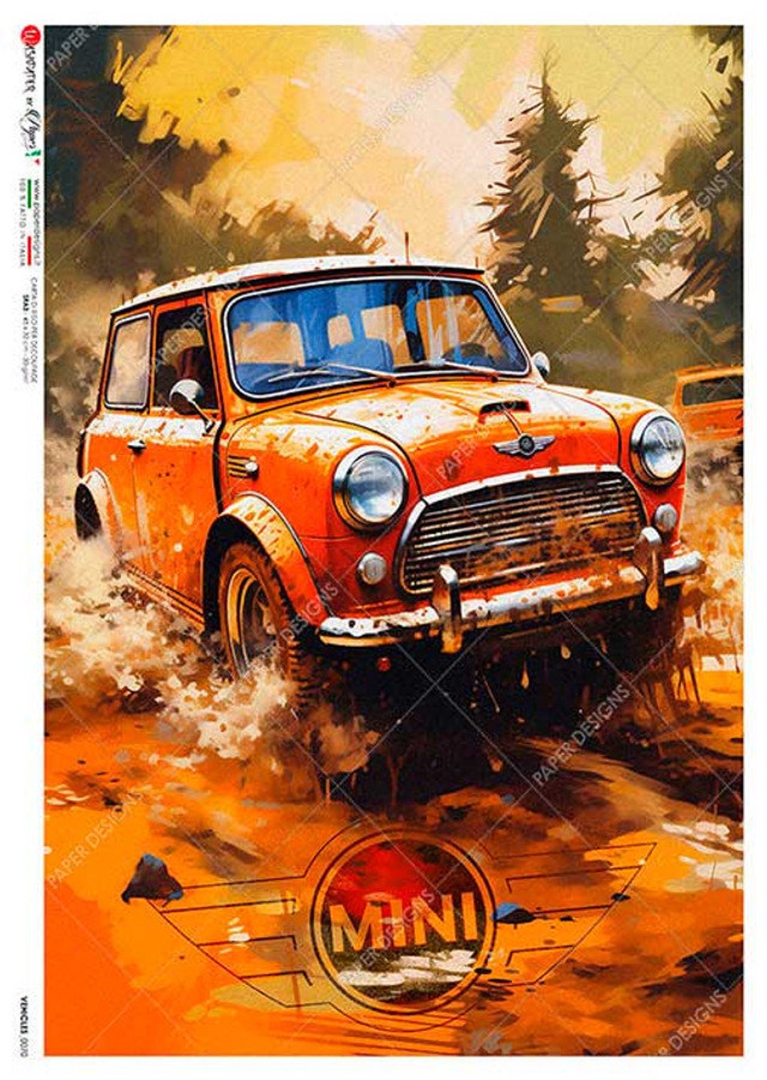 Paper Designs Mini Cooper Rice Paper 0070 Decoupage A4 for DIY Projects ...