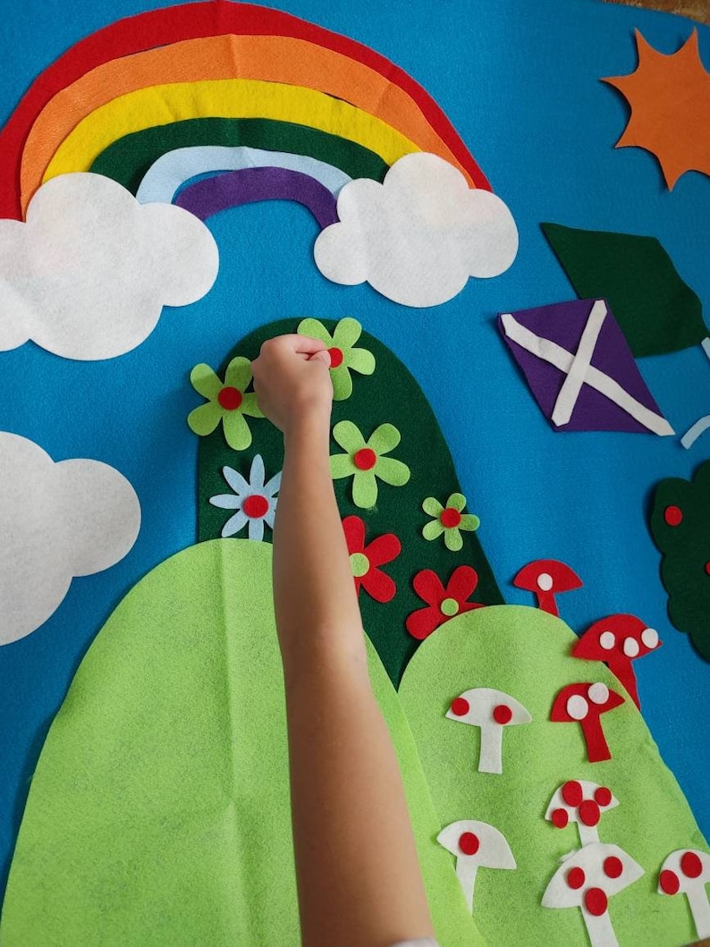 Rainbow Felt Board // Kids Felt Wall - Spring // Rainbow Party Activity ...