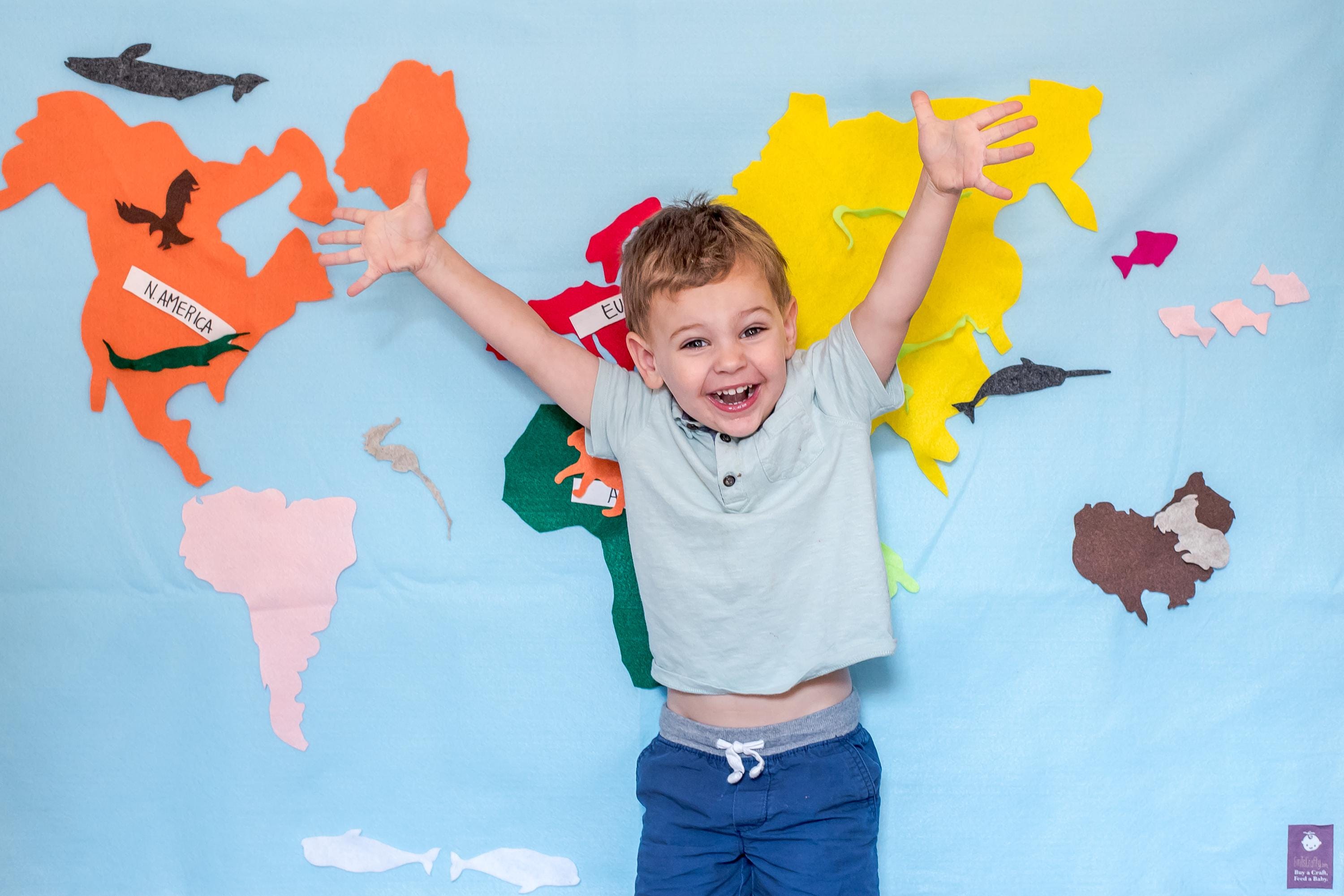 Felt World Map Wall Hanging: Montessori Continent Learning ...