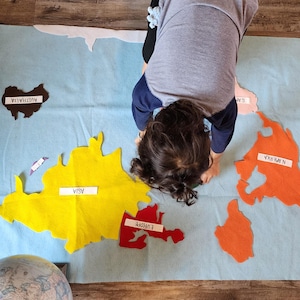 Felt World Map Wall Hanging: Montessori Continent Learning ...