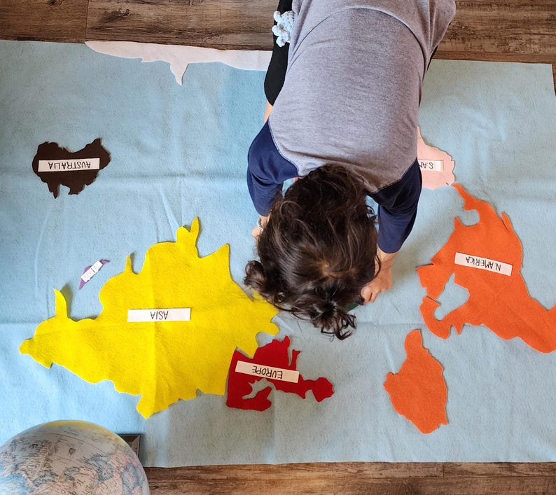 Felt World Map Wall Hanging: Montessori Continent Learning ...