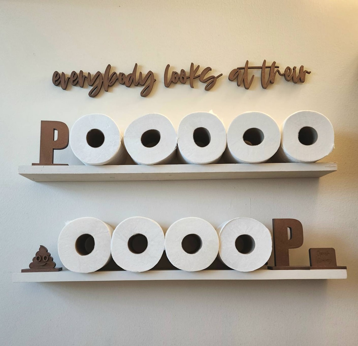 Everyone Looks at Their Poop // Toilet Paper Holder Shelf // - Etsy