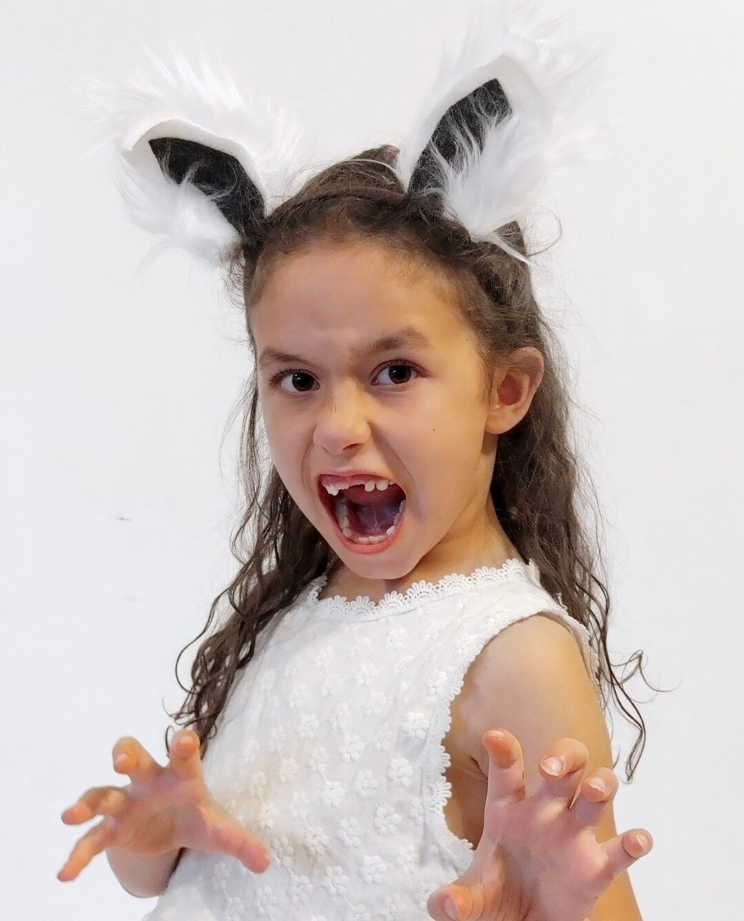 Arctic Fox or Lemur Primate Ears Costume - White and Gray Fur and Felt ...