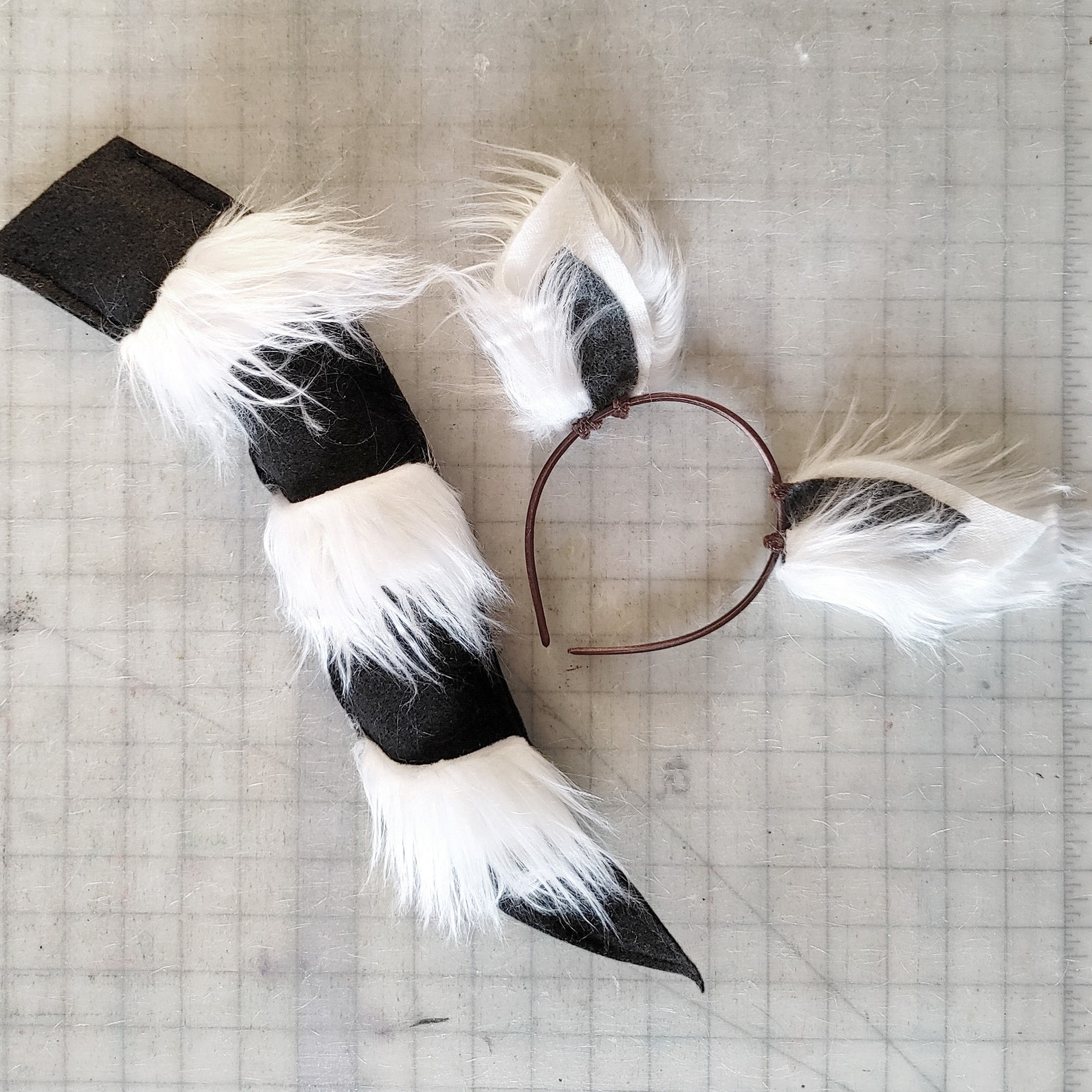 Arctic Fox or Lemur Primate Ears Costume - White and Gray Fur and Felt ...