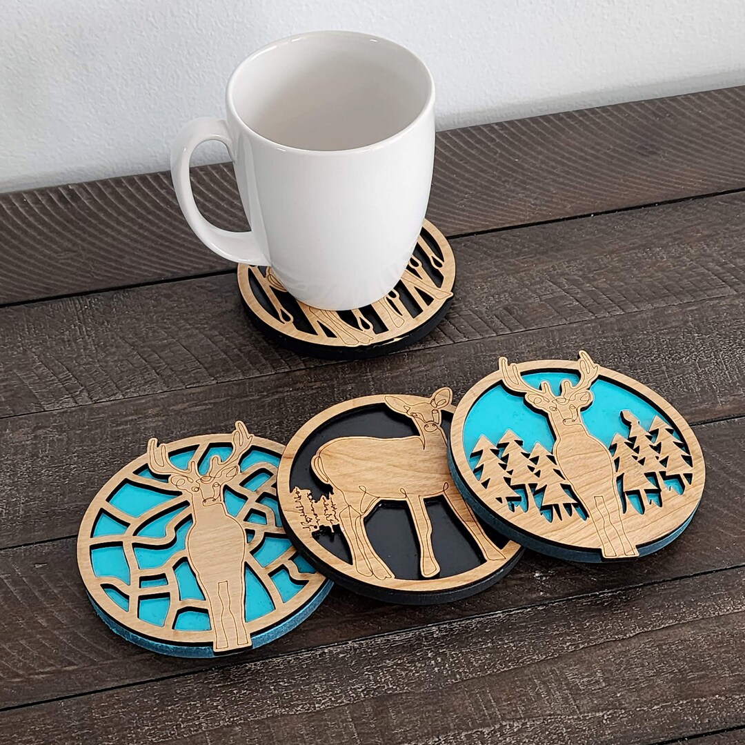 Deer Nature Coasters // Outdoorsy Birthday Gift // Wood Drink Coasters ...