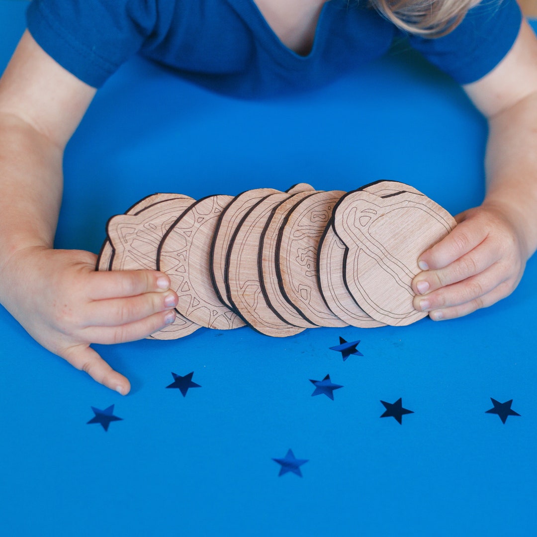 Planet Wood Tiles // Solar System Galaxy Montessori Tool // Geek Nerd ...