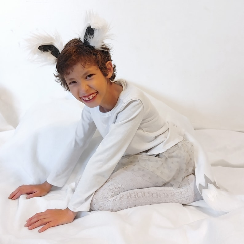 Arctic Fox or Lemur Primate Ears Costume - White and Gray Fur and Felt ...